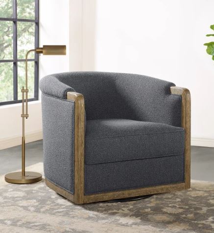 Thomasville Fabric Swivel Chair with Wood Trim CapCityOutlet